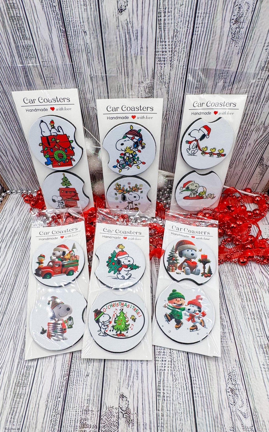 Christmas Snoopy Peanuts Gang Car Coasters for Vehicles, Absorbent ...