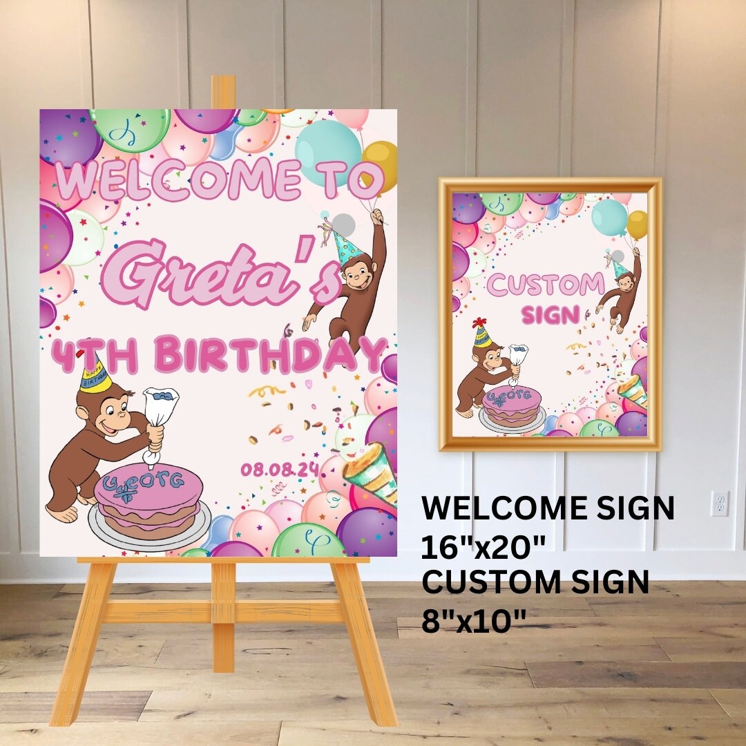 Curious George Birthday Sign, Welcome Sign, Custom Sign, Curious George ...