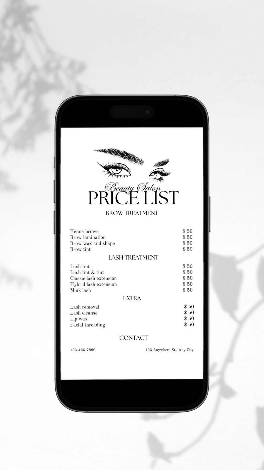 Eyelash Extensions Price List Template, Brow and Lashes Price List ...