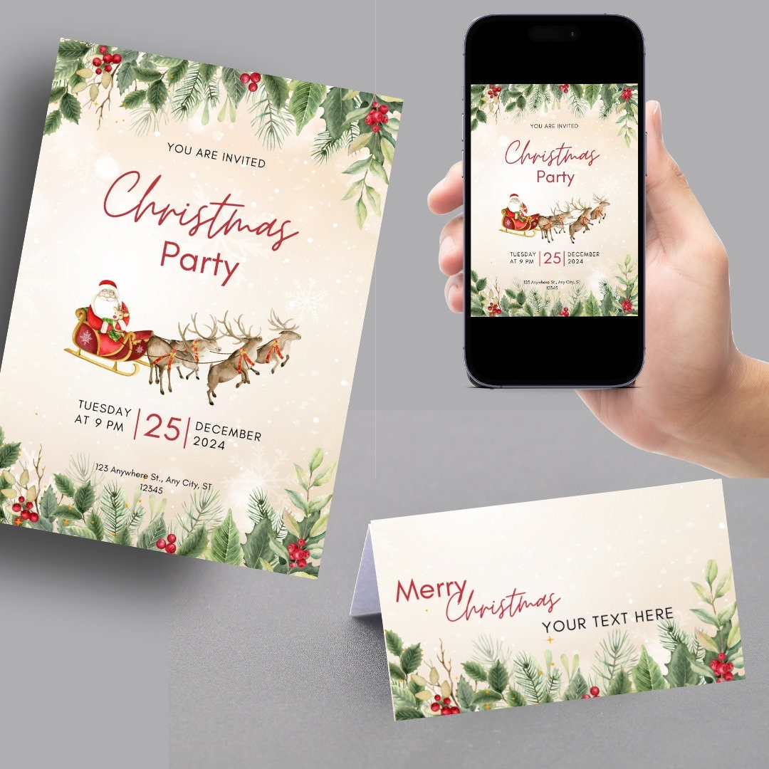 Editable Christmas Party Invitation Template Holiday Party - Etsy