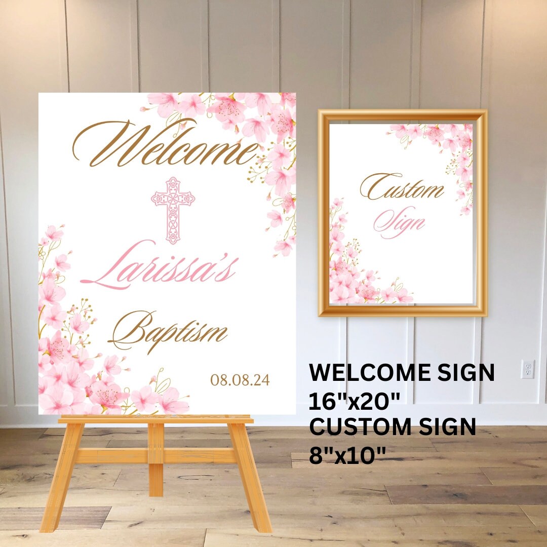 EDITABLE Baptism Welcome Sign, Christening Custom Sign, Baptism Pink ...