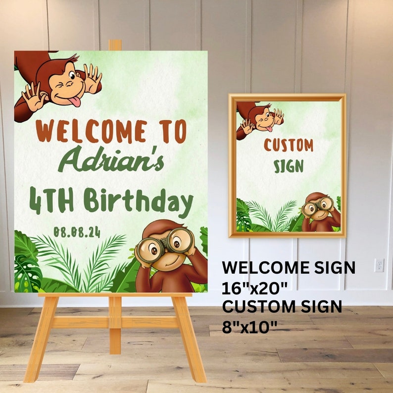 Curious George Birthday Sign, Welcome Sign, Custom Sign, Curious George ...