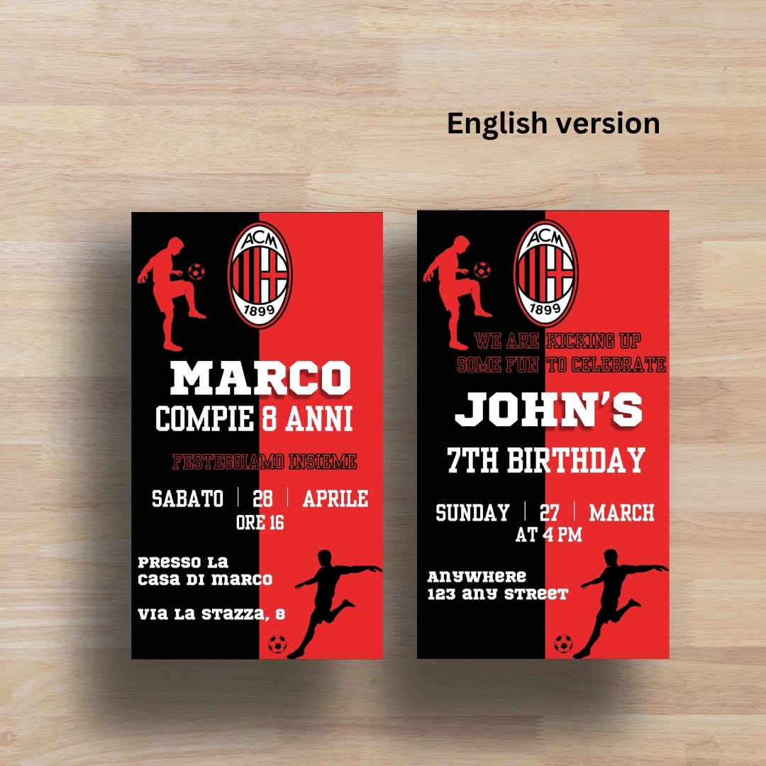ITA/ENG Milan Invito Digitale, Calcio Invito Compleanno, Calcio Invito ...