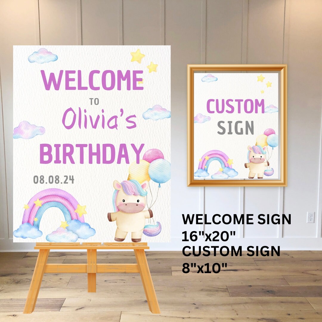 Editable Watercolor Unicorn Birthday Party Welcome Sign Template ...