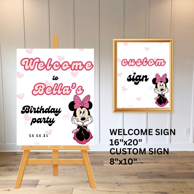 Editable Minnie Birthday Welcome Sign, Minnie Mouse Custom Sign, Minnie ...