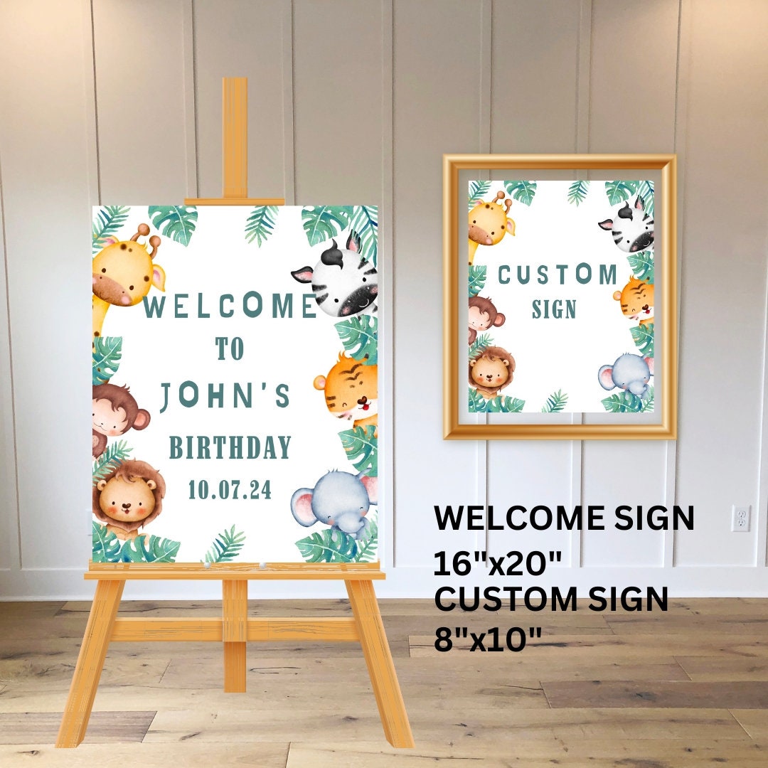 Editable Watercolor Safari Birthday Party Welcome Sign Template, Safari ...