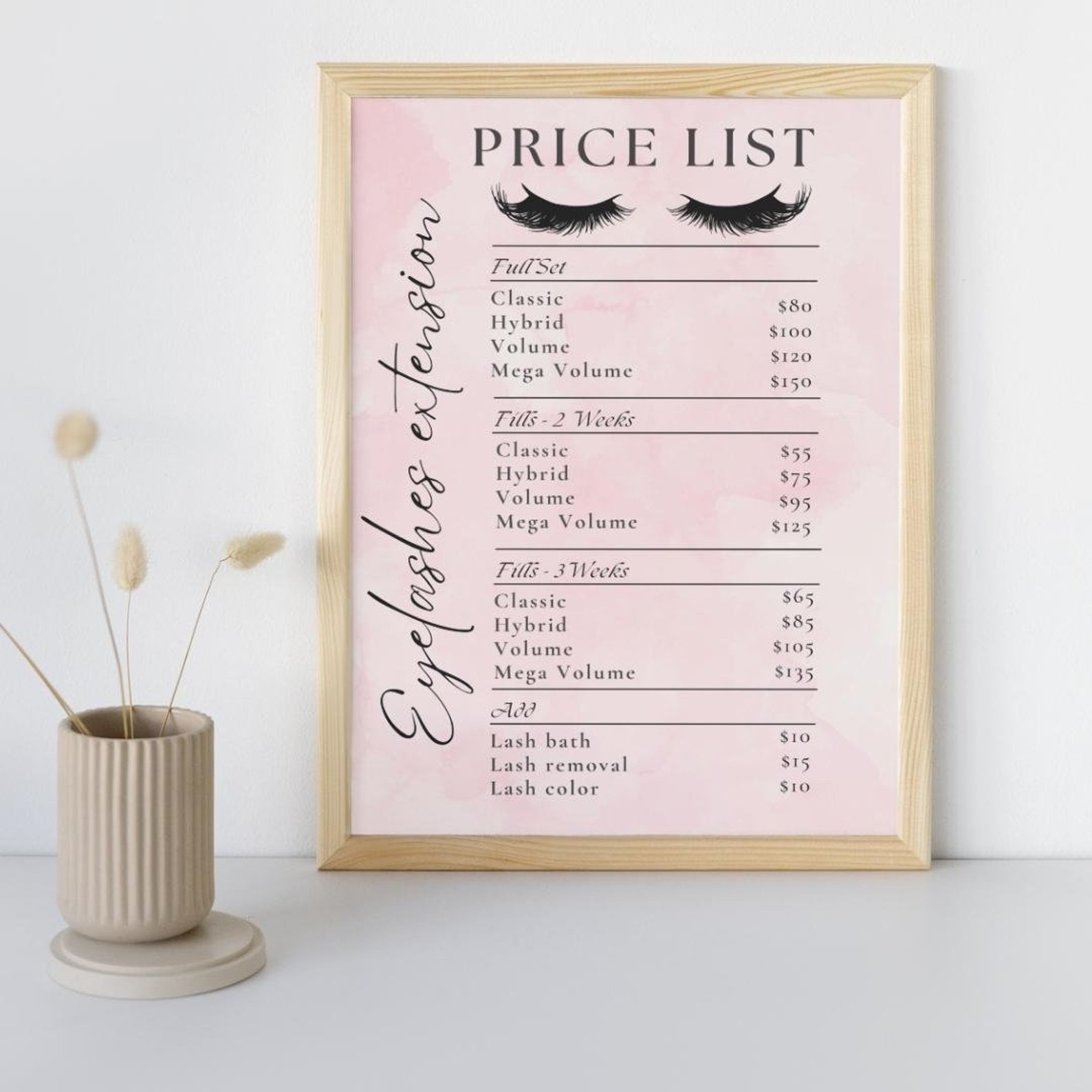 Eyelash Extensions Price List Template, Lashes Price List, Instant ...