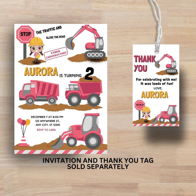 Editable Pink Construction Birthday Girl Party Welcome Sign Template ...