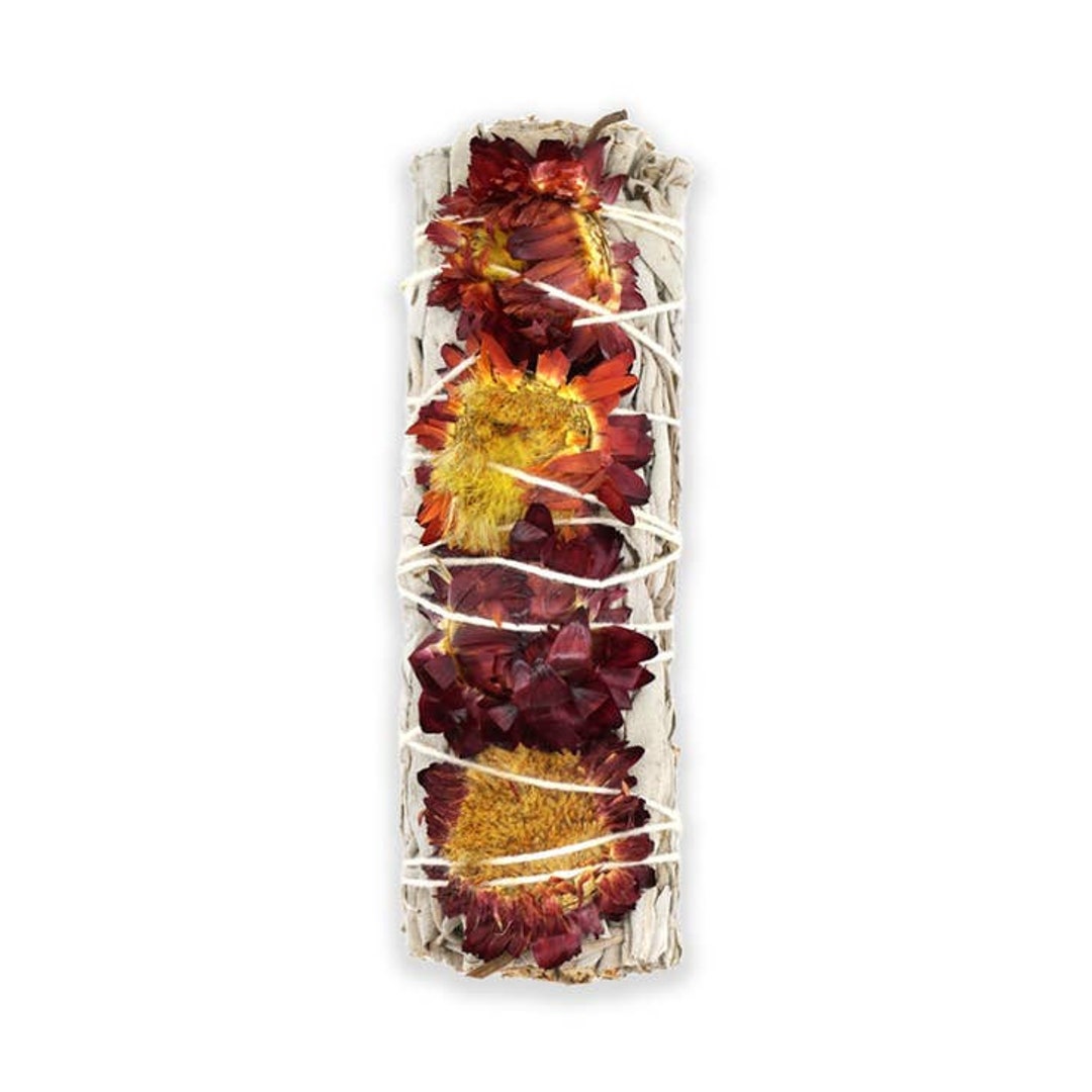 4-inch Red Sunflower With White Sage Bundle-smudge Bundle-organic-hand ...