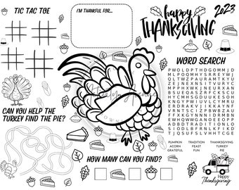 Thanksgiving Placemat Printable Activity Sheet Kids Table - Etsy