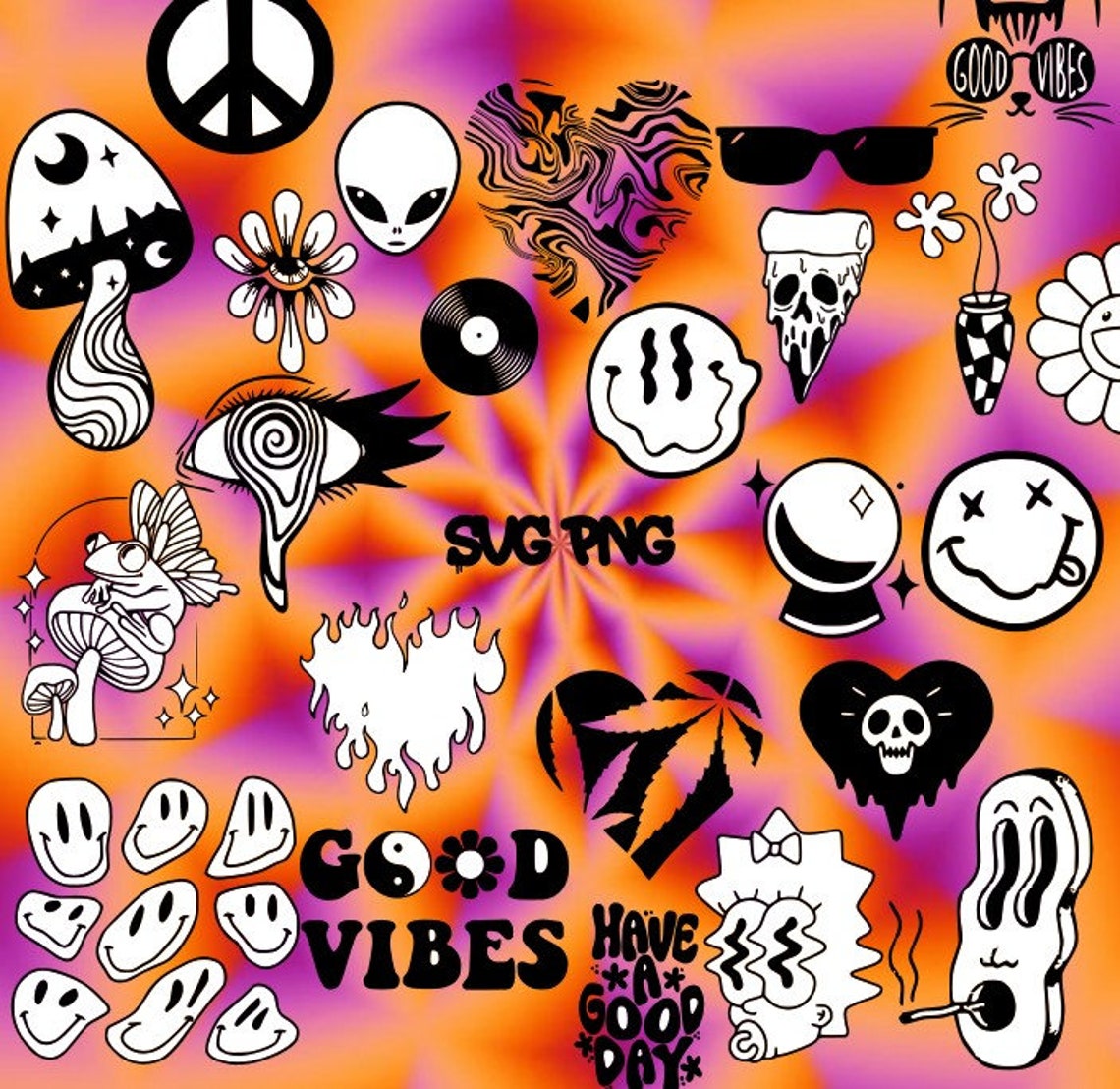 Groovy 80s Trippy Style Digital Product Bundle (SVG & PNG) - Over 50 ...