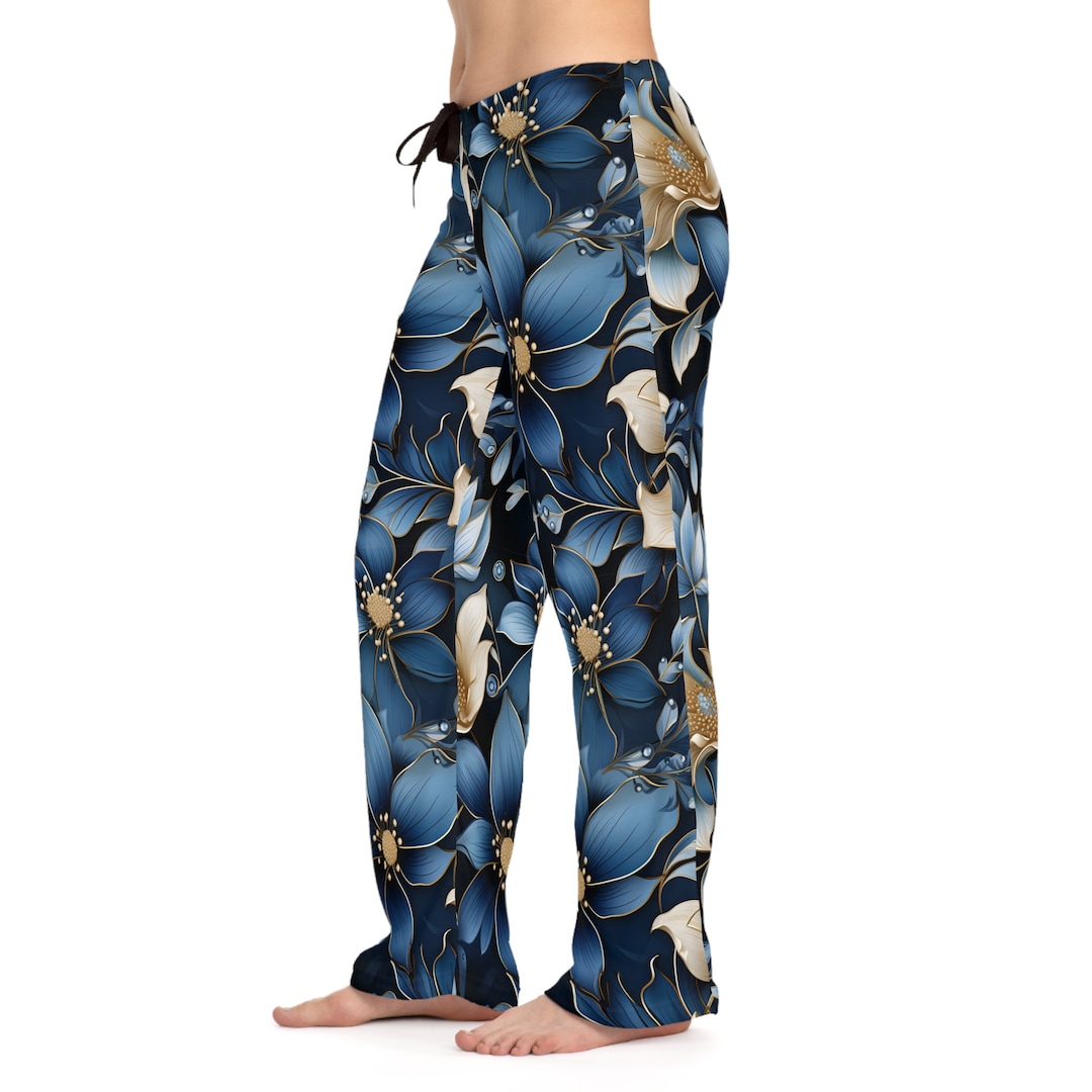 Women's Pretty Blue and Gold Pajama Pants Pjs for Her Comfy Pajama ...