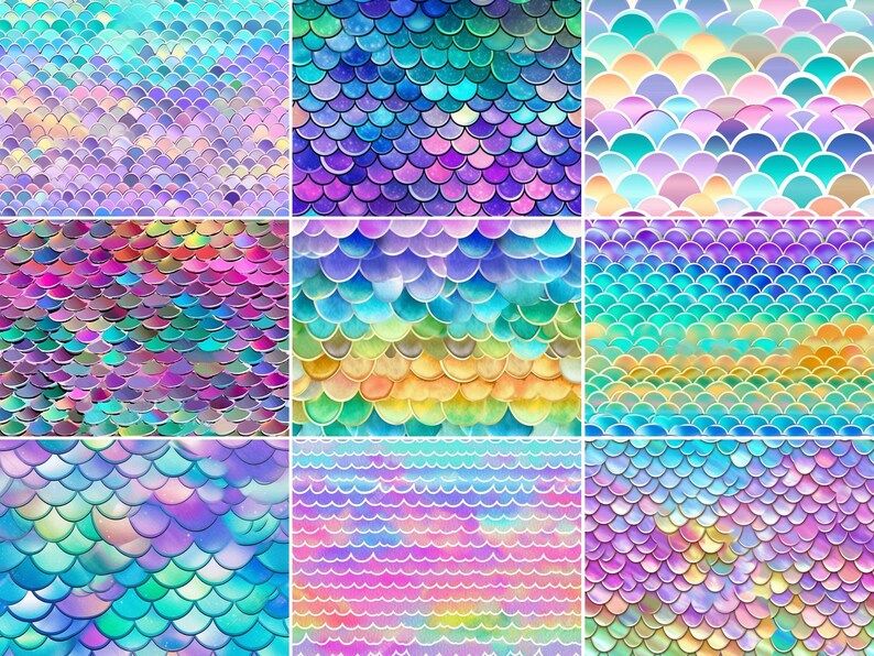 27 Seamless Rainbow Mermaid Scales Digital Paper, Repeating Pattern ...
