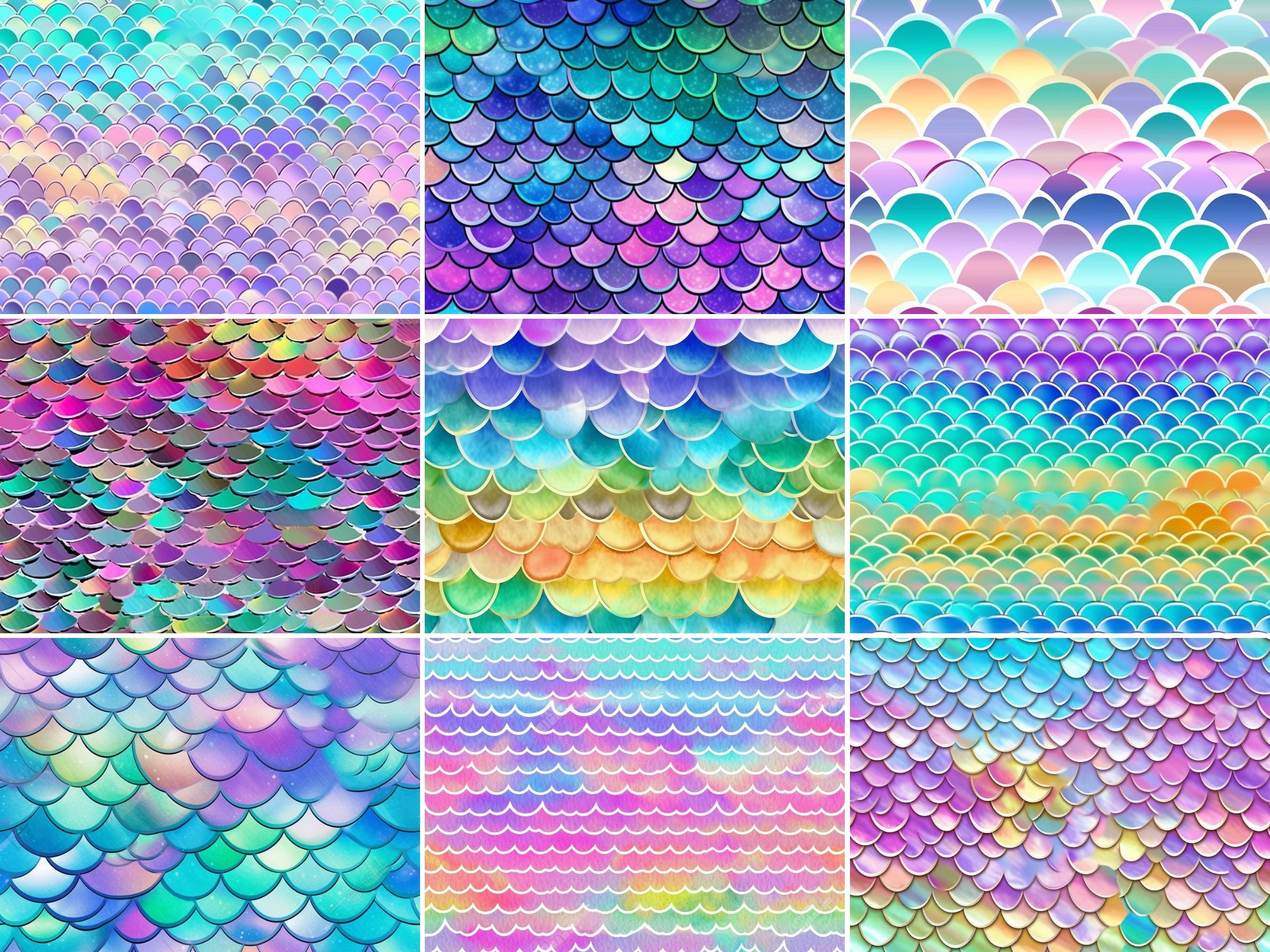 27 Seamless Rainbow Mermaid Scales Digital Paper, Repeating Pattern ...