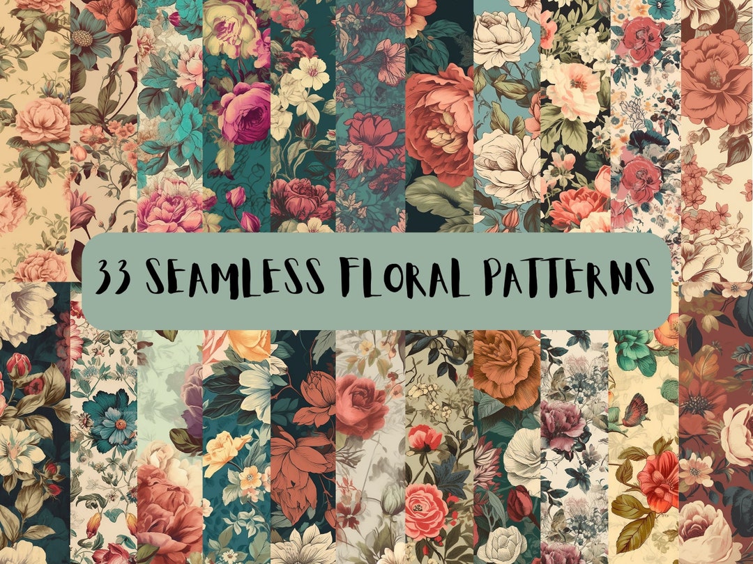 33 Vintage Floral Seamless Digital Paper, Flowers, Repeating Pattern ...