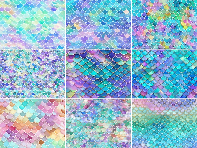 28 Seamless Rainbow Mermaid Scales Digital Paper, Repeating Pattern ...