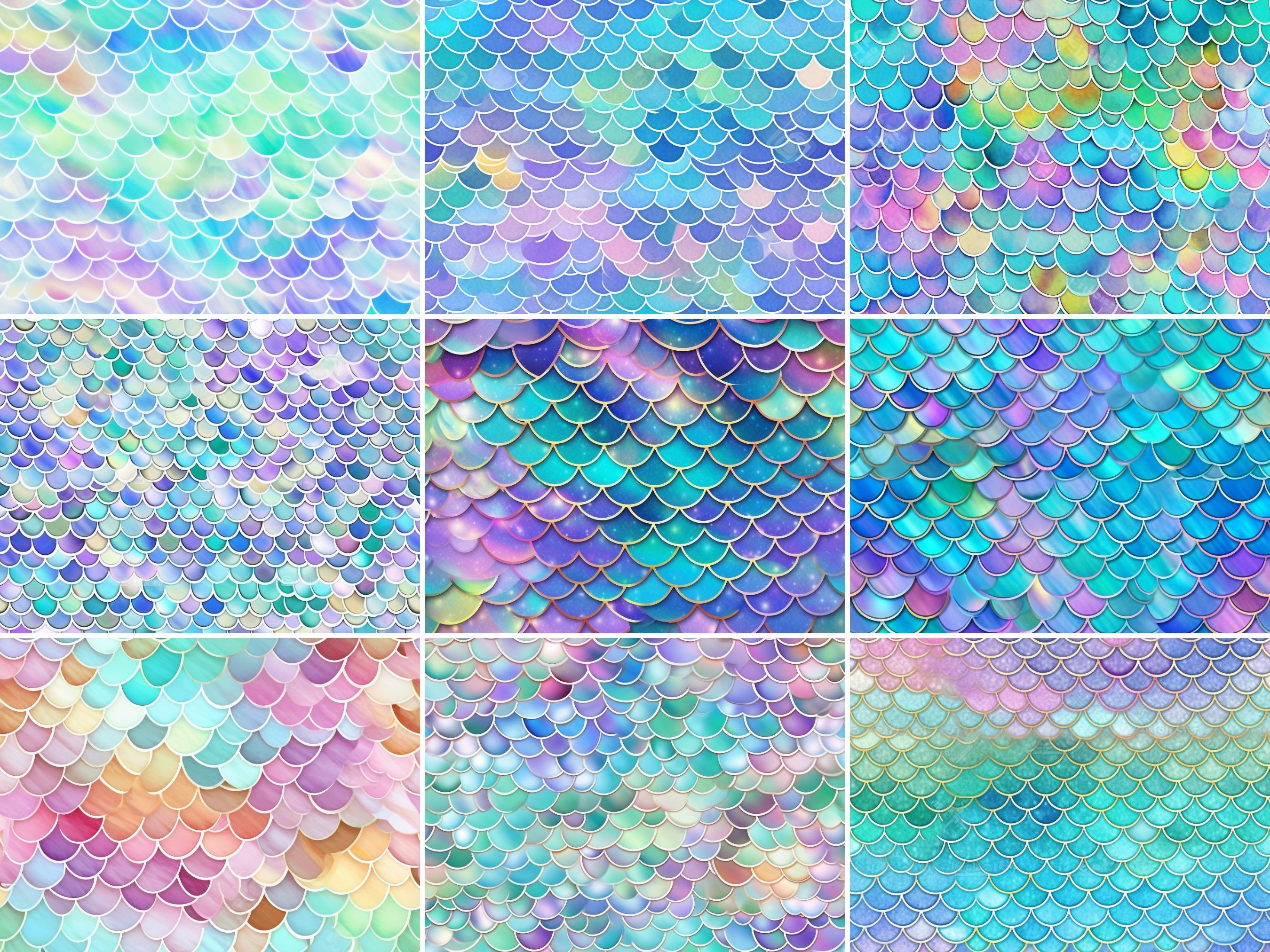 28 Seamless Rainbow Mermaid Scales Digital Paper, Repeating Pattern ...