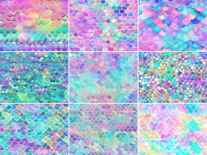 28 Seamless Rainbow Mermaid Scales Digital Paper, Repeating Pattern ...