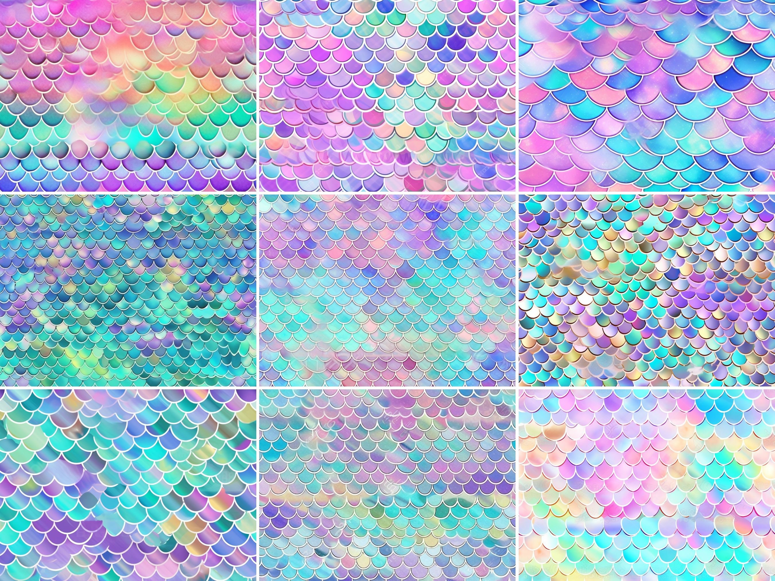 28 Seamless Rainbow Mermaid Scales Digital Paper, Repeating Pattern ...