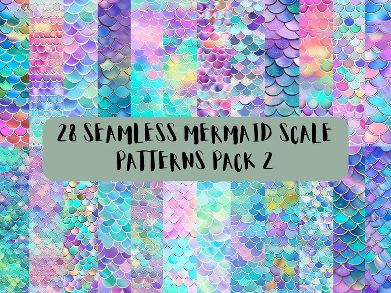 28 Seamless Rainbow Mermaid Scales Digital Paper, Repeating Pattern ...