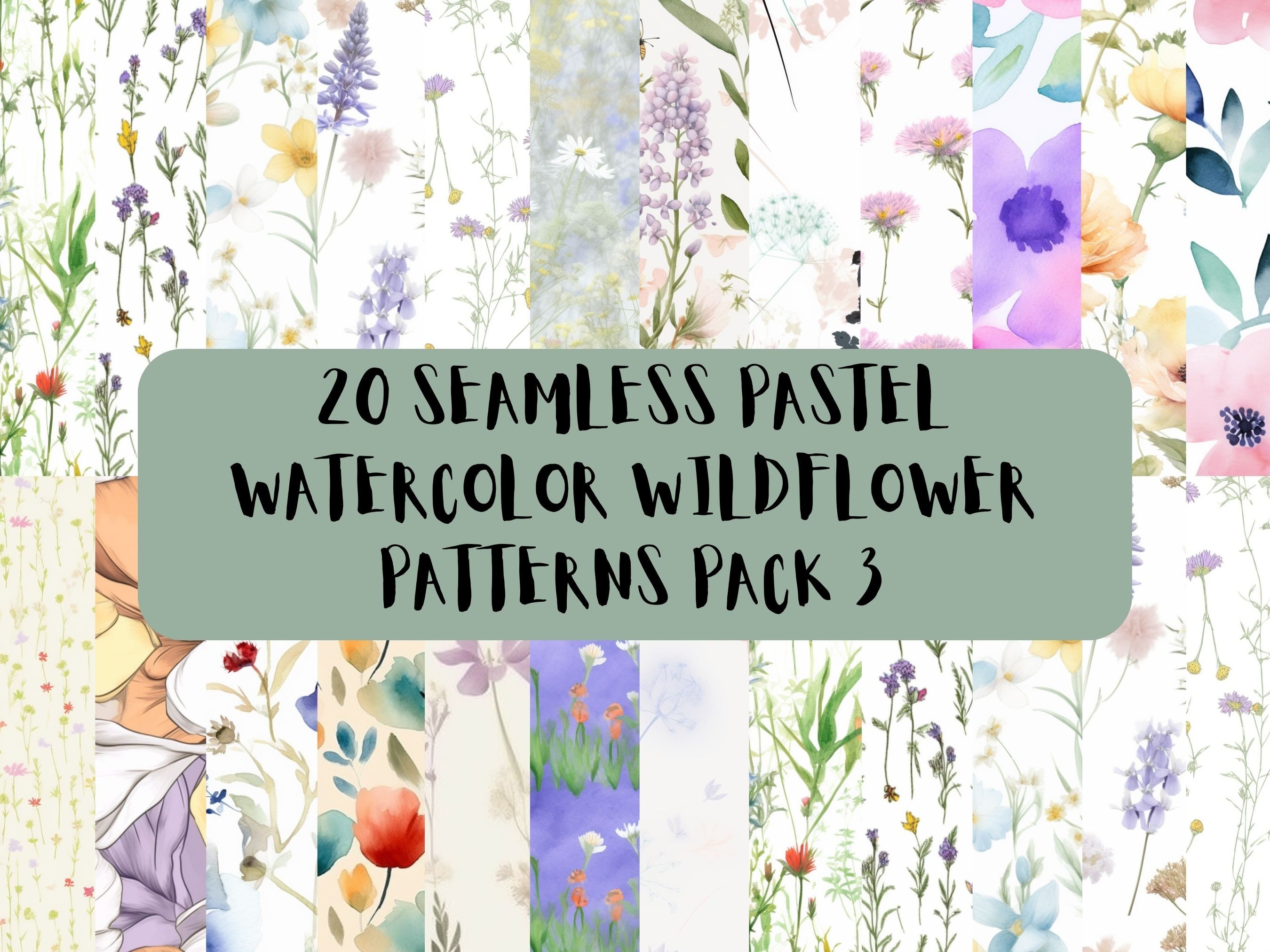 20 Seamless Pastel Watercolor Wildflower Digital Paper, Flowers ...