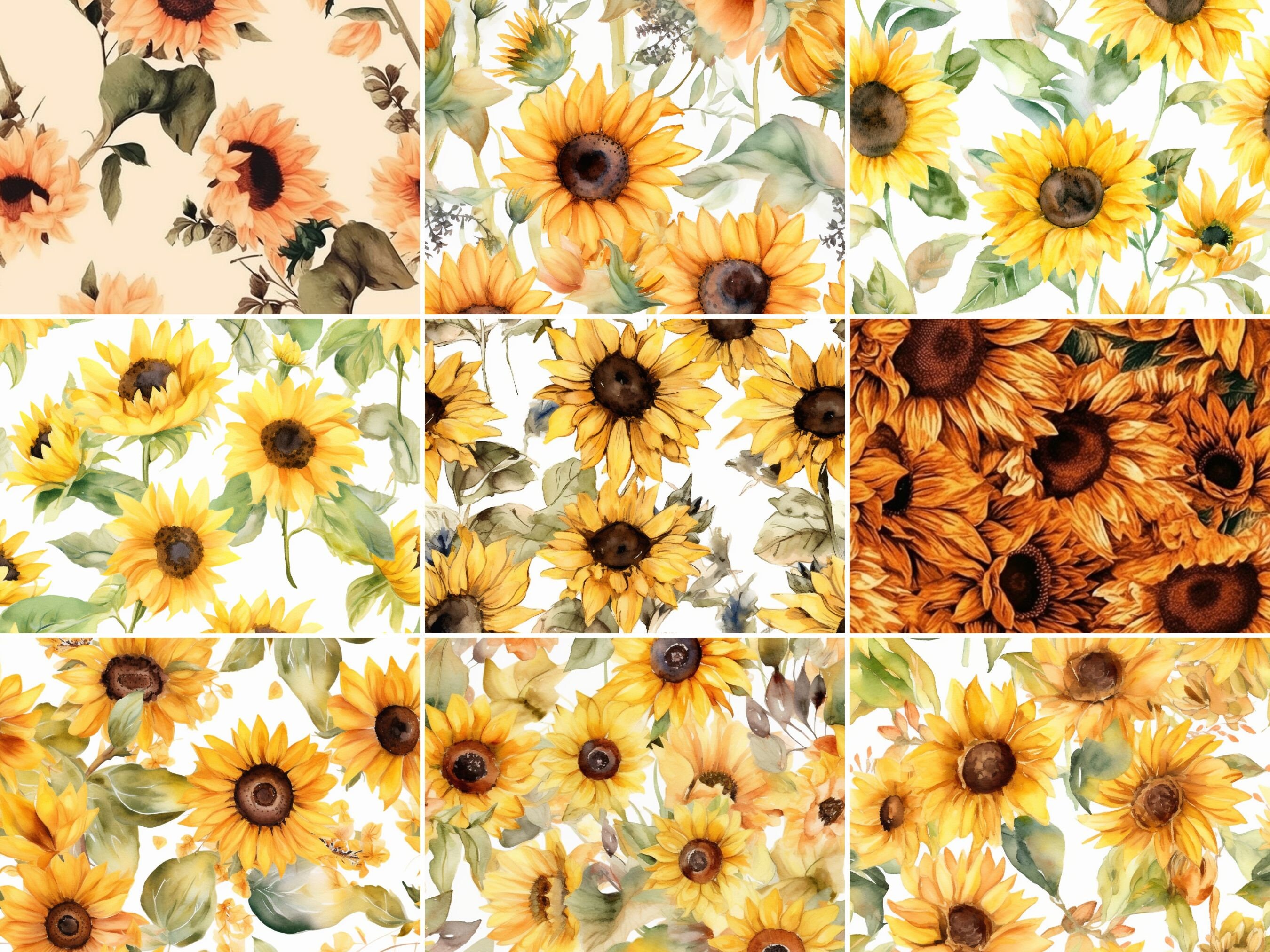28 Watercolor Sunflower Floral Seamless Digital Paper, Flowers ...