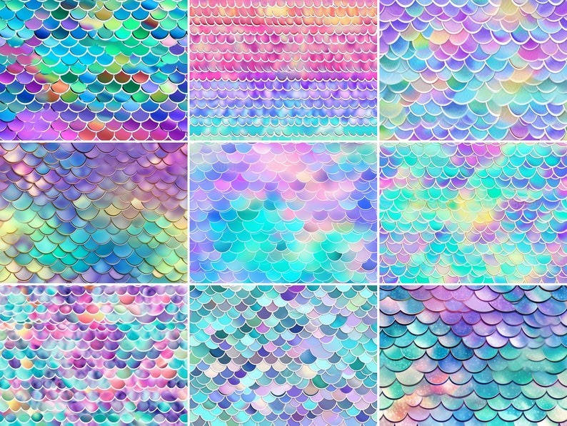 28 Seamless Rainbow Mermaid Scales Digital Paper, Repeating Pattern ...