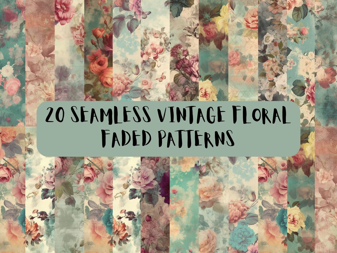 20 Vintage Floral Seamless Faded Digital Paper, Flowers, Repeating ...