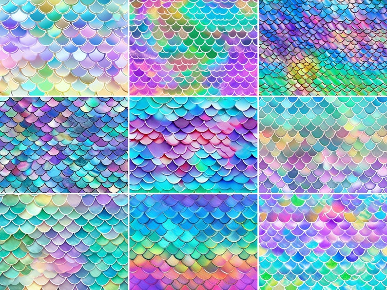 27 Seamless Rainbow Mermaid Scales Digital Paper, Repeating Pattern ...