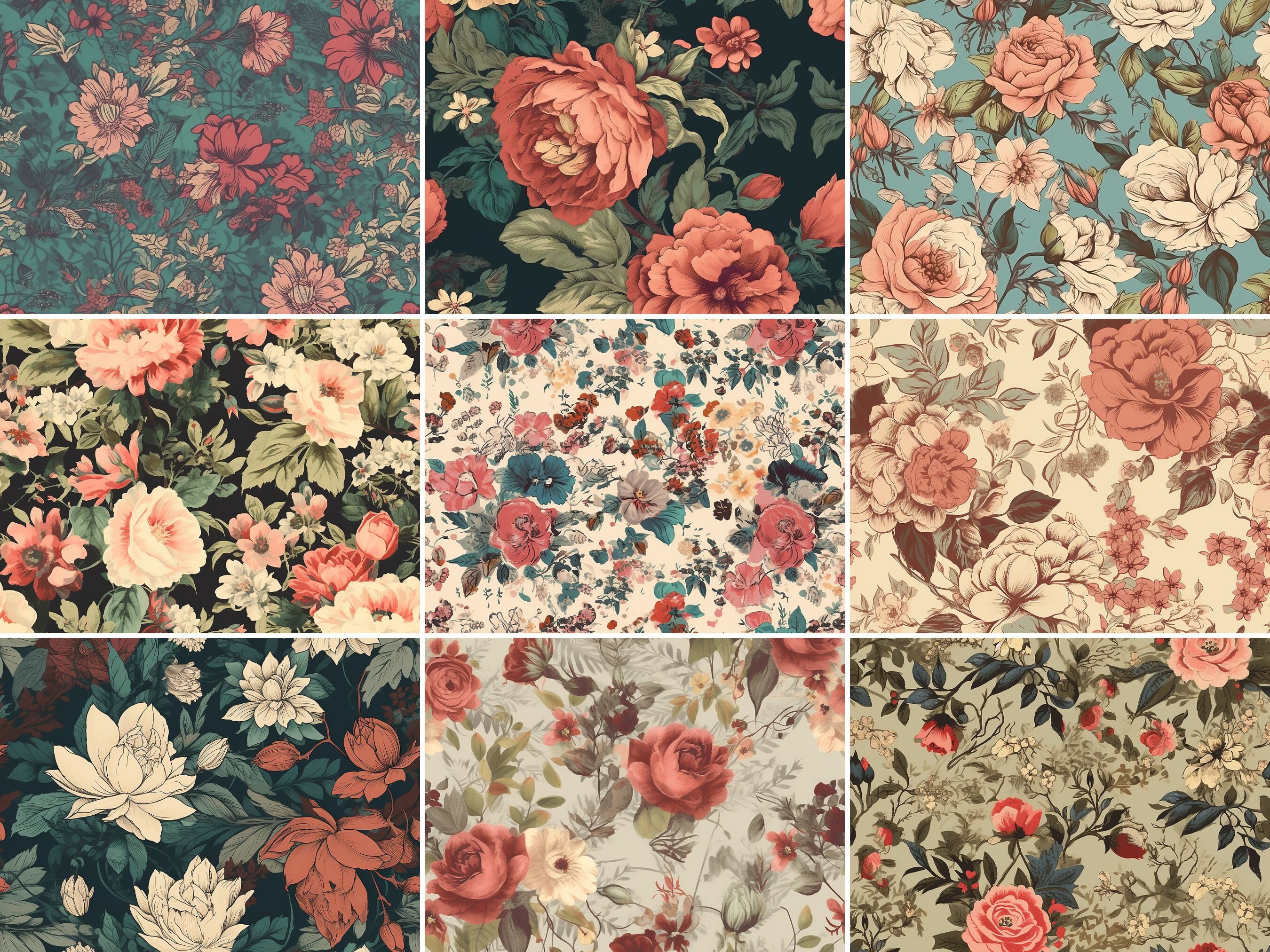 33 Vintage Floral Seamless Digital Paper, Flowers, Repeating Pattern ...