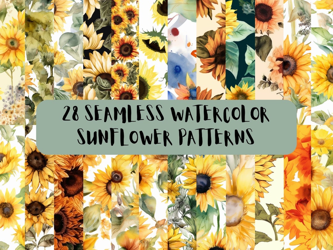 28 Watercolor Sunflower Floral Seamless Digital Paper, Flowers ...
