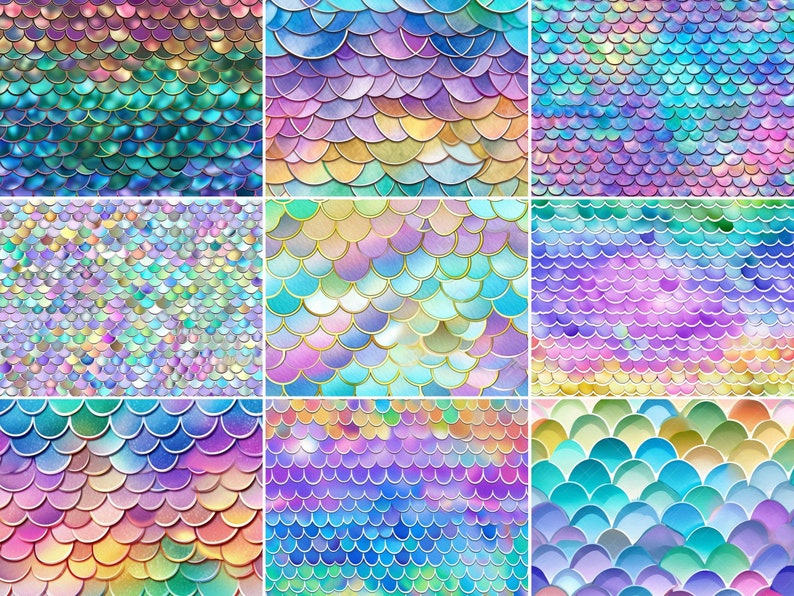27 Seamless Rainbow Mermaid Scales Digital Paper, Repeating Pattern ...