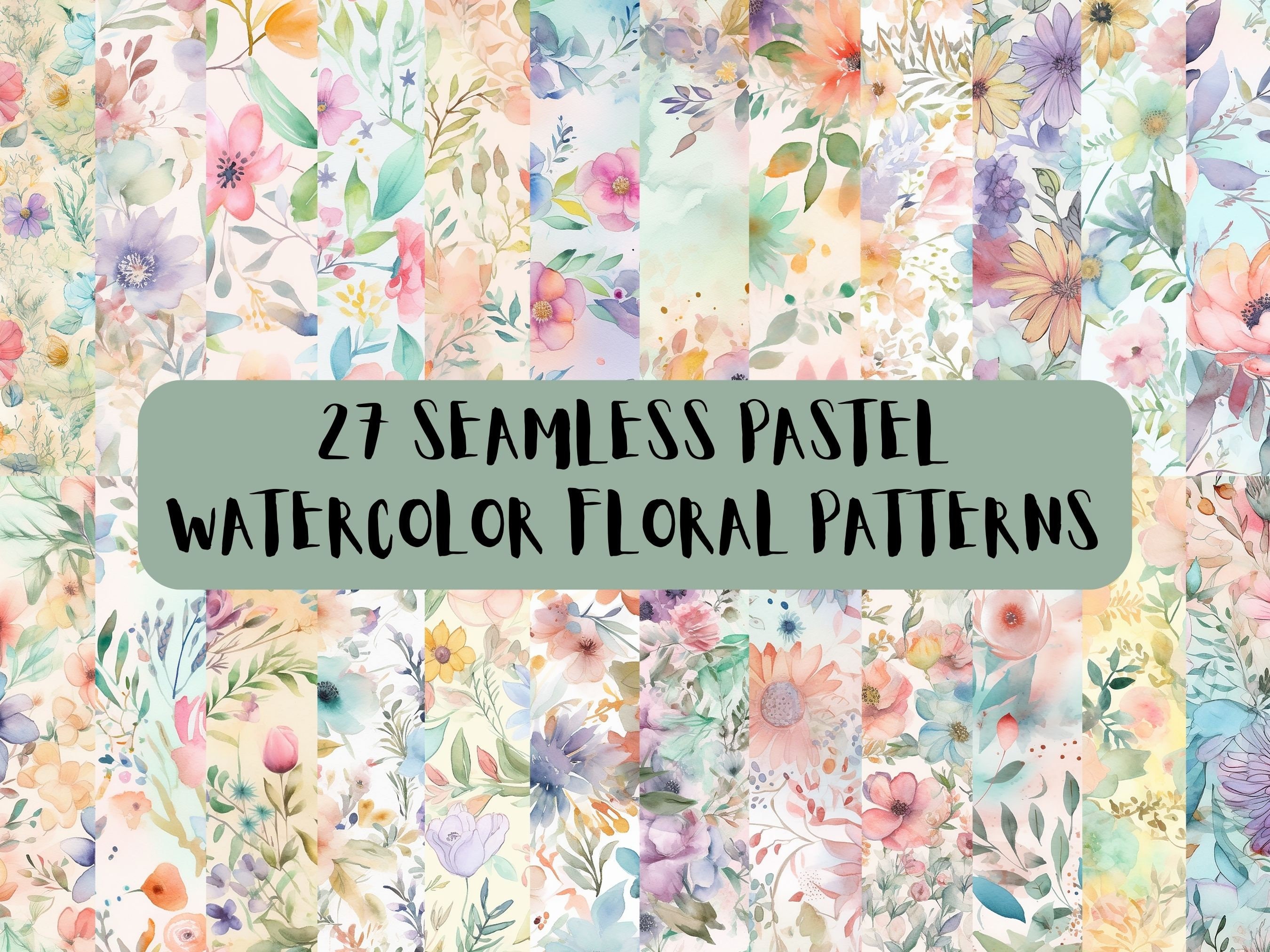 27 Pastel Watercolor Floral Seamless Digital Paper, Flowers Repeating ...
