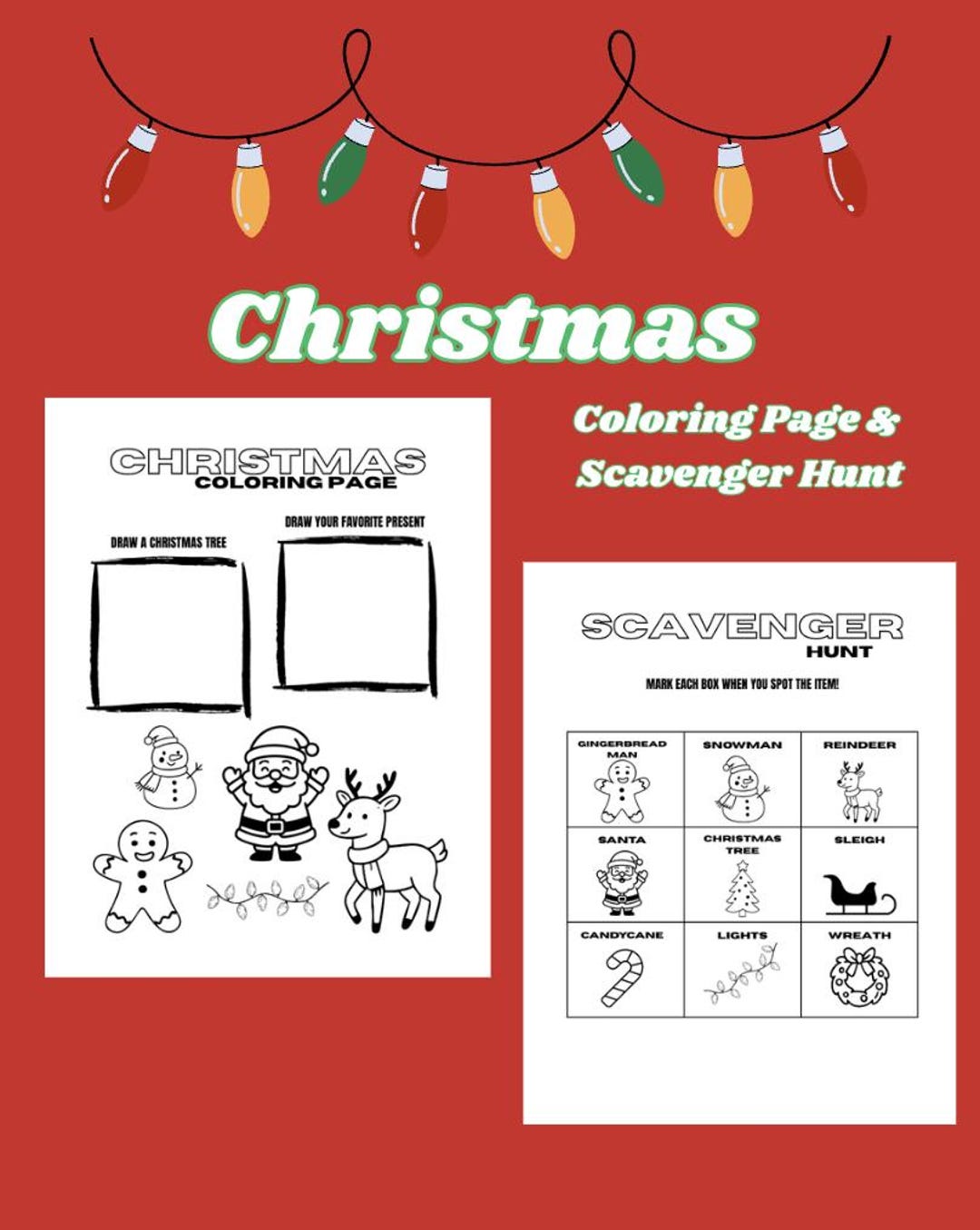 Christmas Coloring Pages for Kids | Holiday Scavenger Hunt & Drawing ...