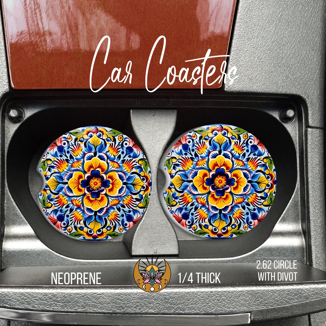 Talavera Car Coasters: Absorbent Mexican Tile Car Decor - Set of 2 - Etsy