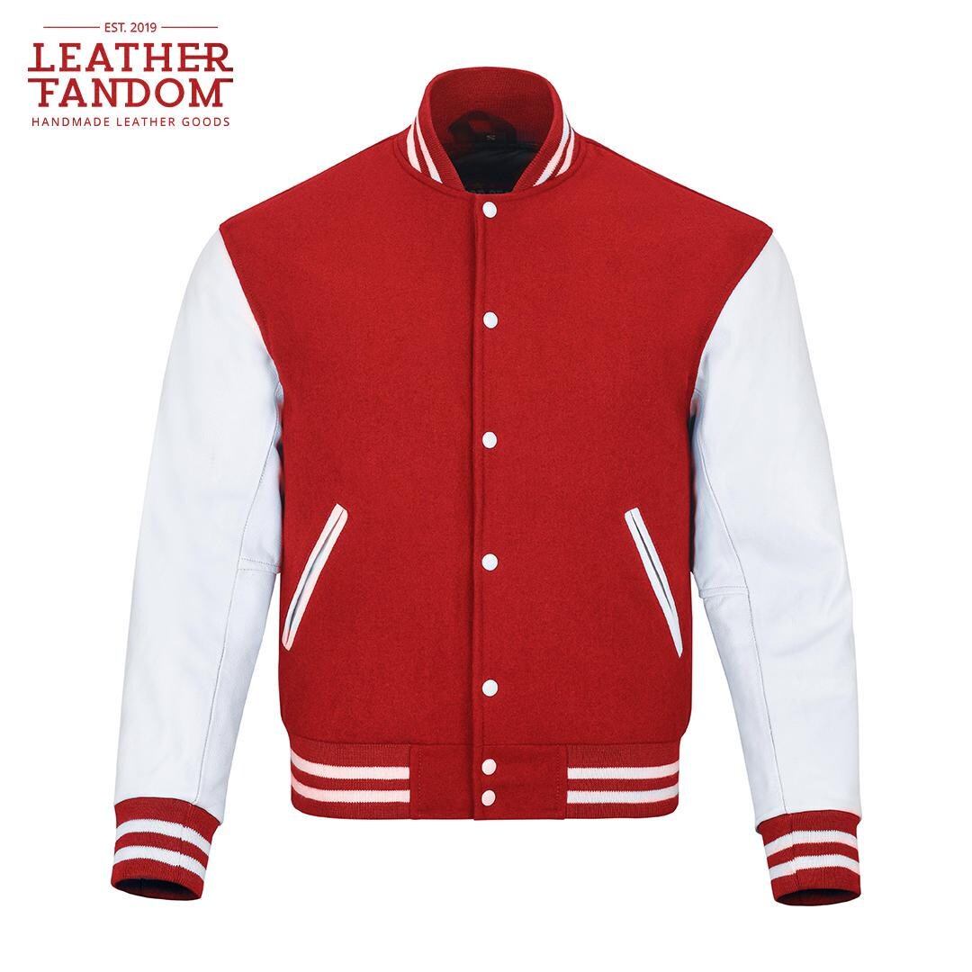 Men Red Varsity Jacket Baseball Letterman Jackets Wool Body Genuine ...