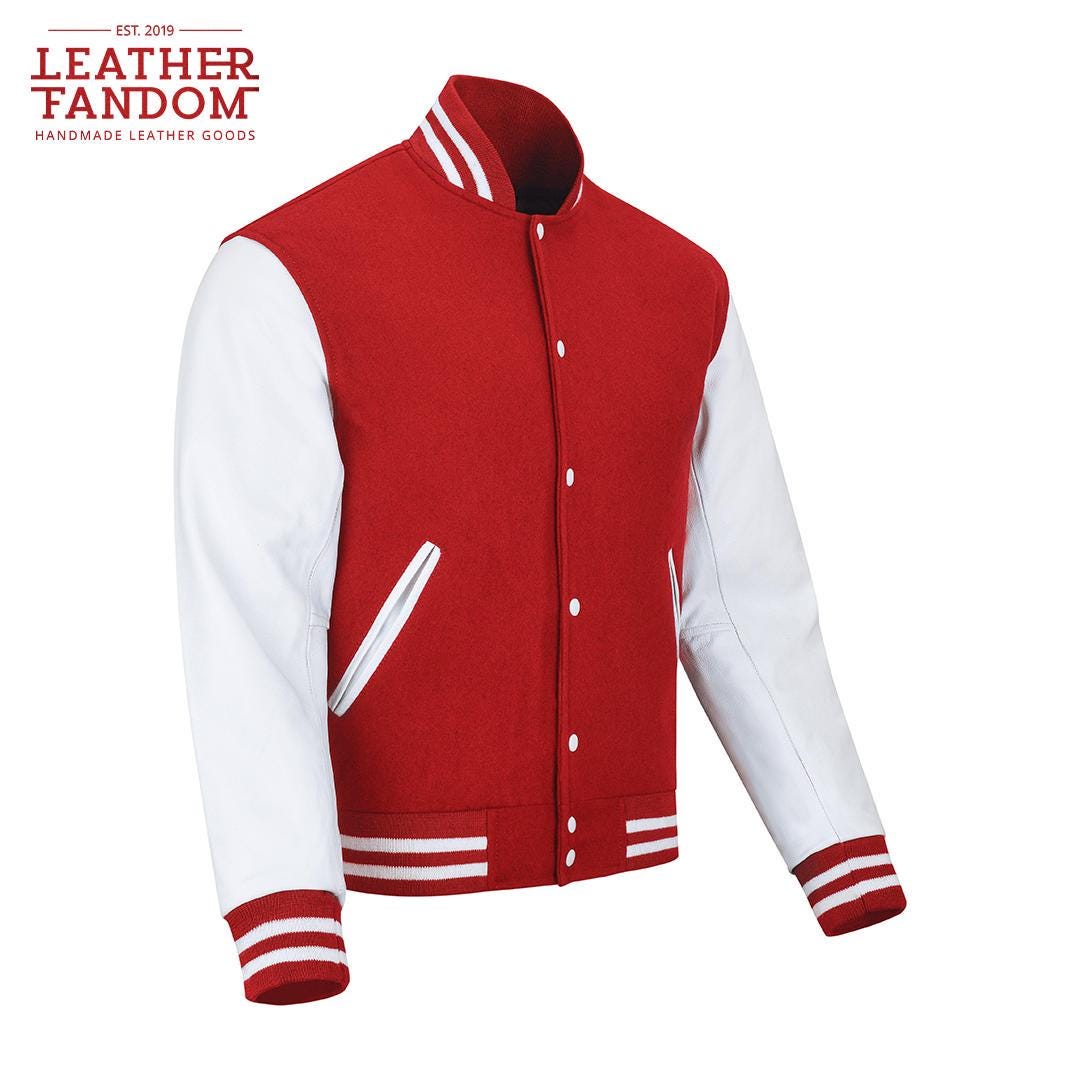 Men Red Varsity Jacket Baseball Letterman Jackets Wool Body Genuine ...