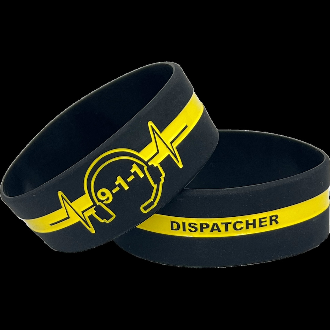 911 Headset Hero Thin Gold Line Silicon Bracelet YELLOW Dispatcher ...
