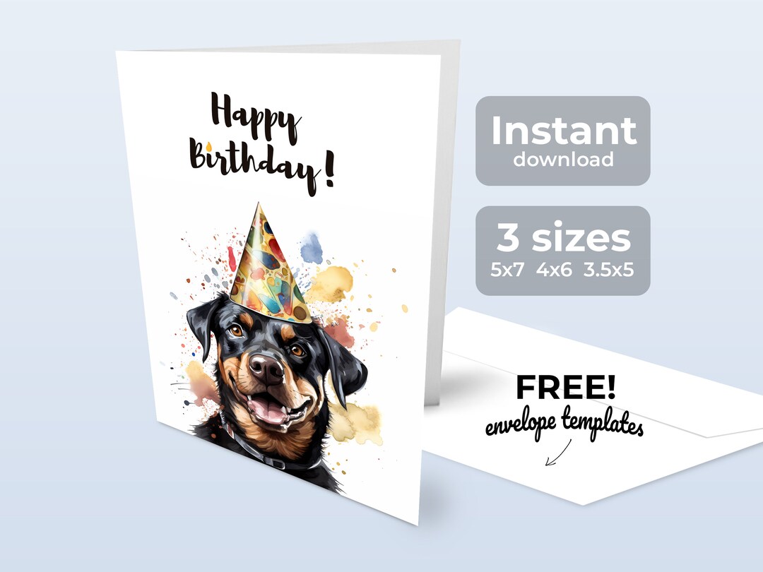 Rottweiler Birthday Card Dog Birthday Card Instant Download Printable 3 ...