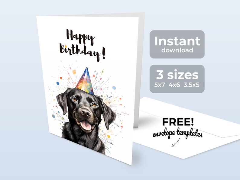 Black Labrador Birthday Card Dog Birthday Card Instant Download ...