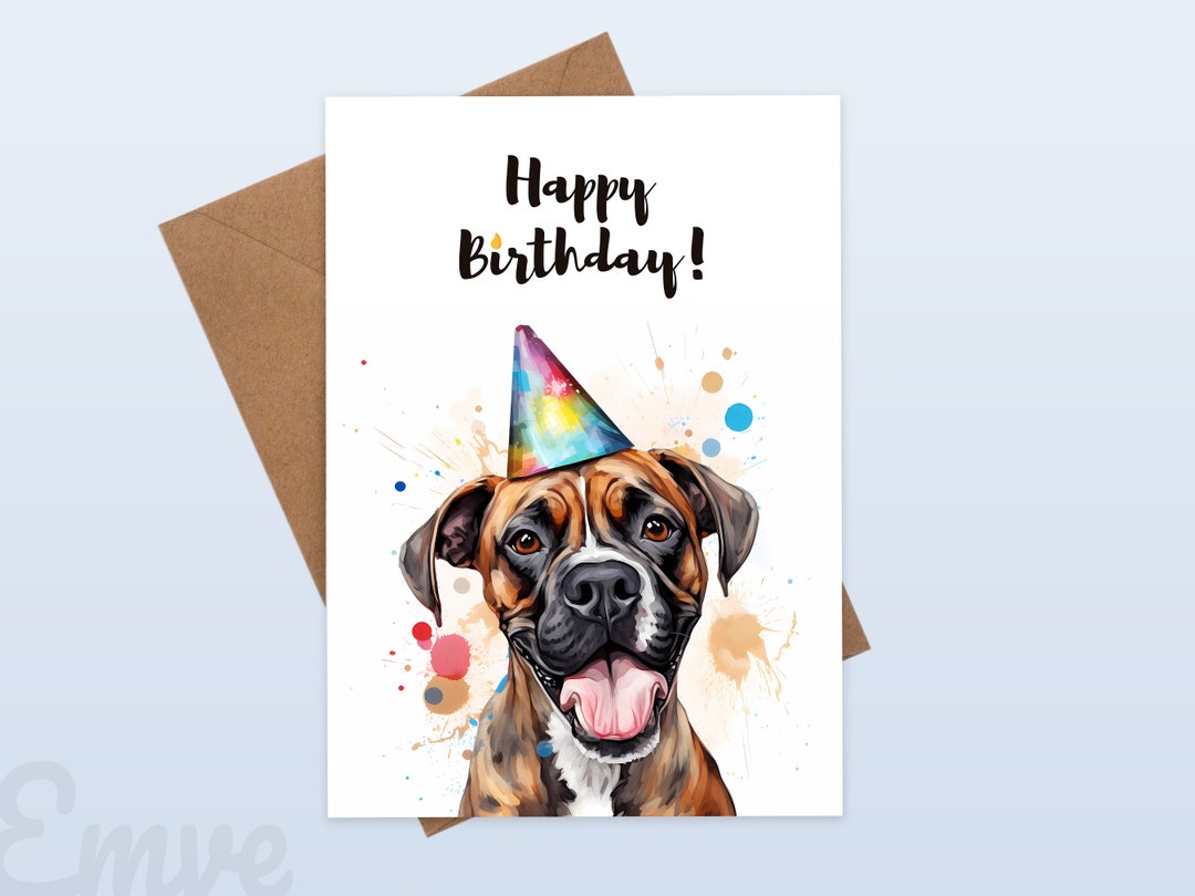 Boxer Birthday Card Dog Birthday Card Instant Download Printable 3 ...