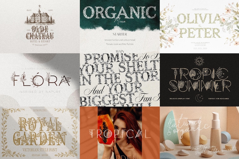 Botanical Font Bundle - Floral Display Fonts - Elegant Flower Fonts ...