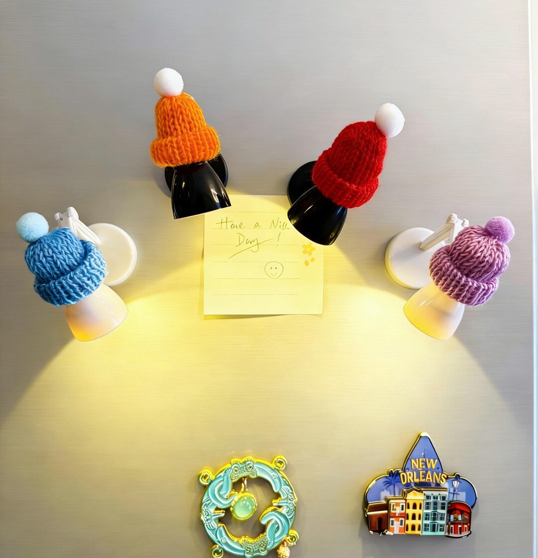 Magnetic Fridge Lamp Mini LED With Handmade Crochet Beanie Hat ...