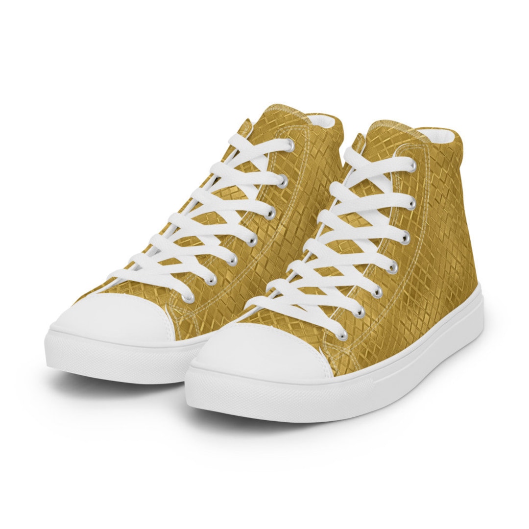 Fashionably Bold: Stamped Gold 1 Women's Canvas High Top Boots Trendy ...