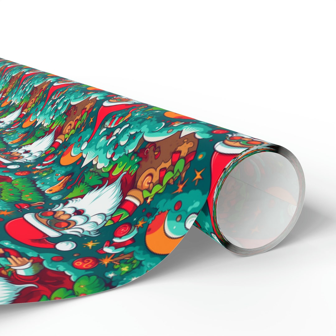 Festive Gift Wrap, Psychedelic Santas, Wrapping Paper, Christmas ...