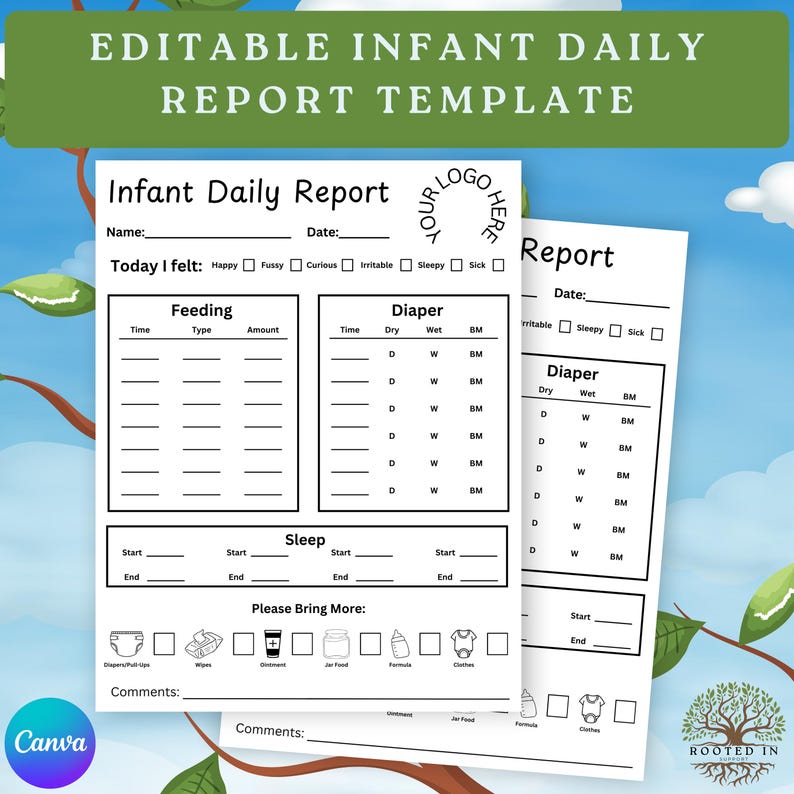 Infant Daily Report, Baby Activity Log, Daycare Business Forms, Daycare ...