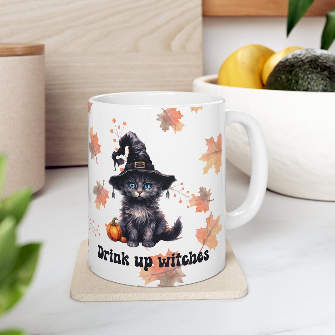Halloween Cat Mug Black Cat Mug Cat Lovers Coffee Cup Fall Chocolate ...