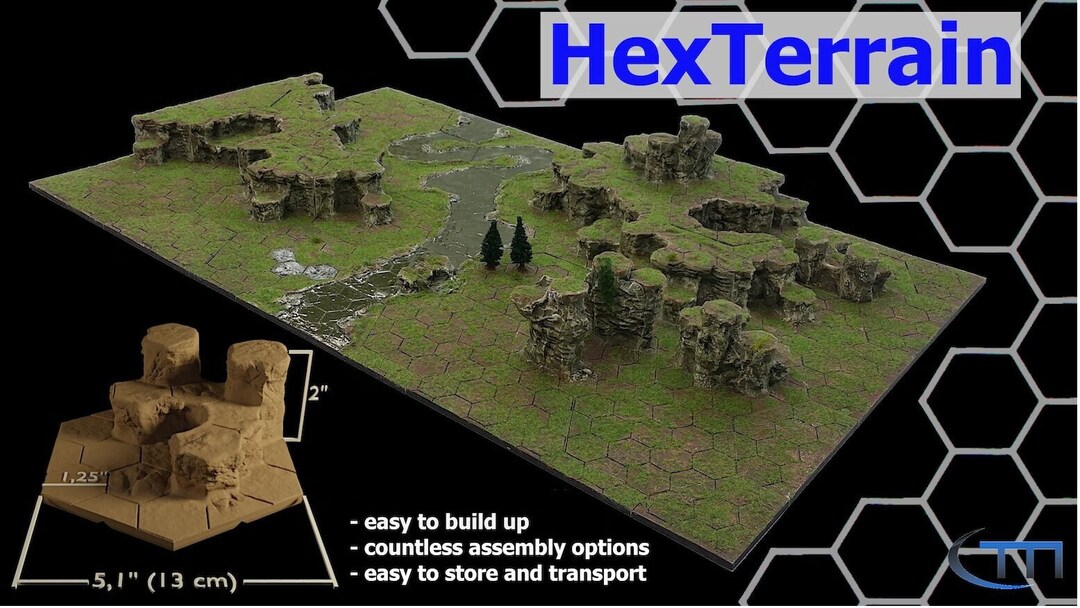 Hexterrain: Modular Landscape Terrain for Tabletop Games - 1 Inch Hexes Great for Most Games ...