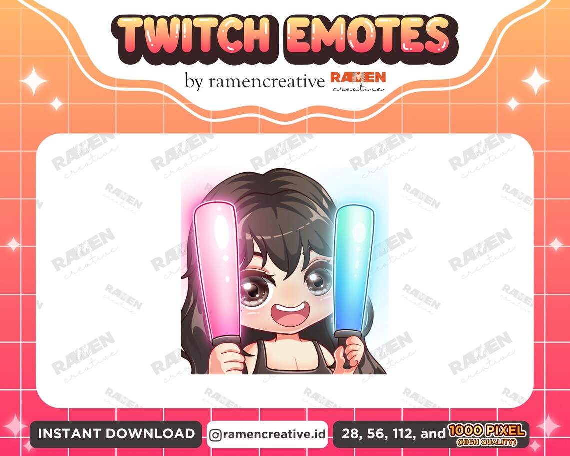 Animated Chibi Girl Twitch Emotes: Rave Glow Sticks (digital Download ...