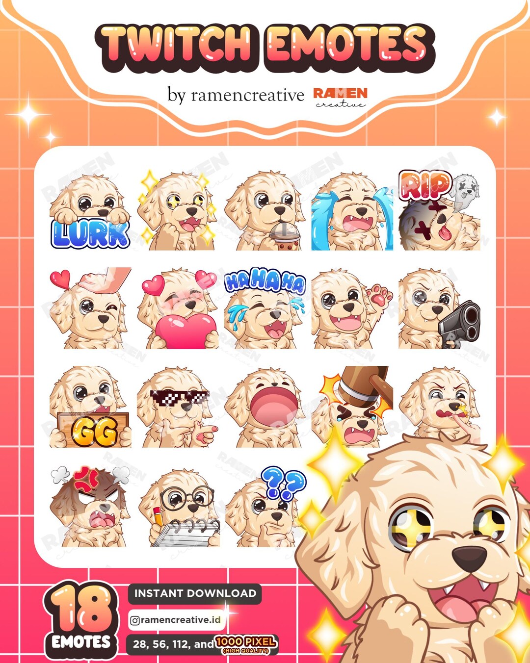 Dog Twitch Emotes: Cute Dog Emotes, Labrador Dog Emotes - 18 Emotes ...